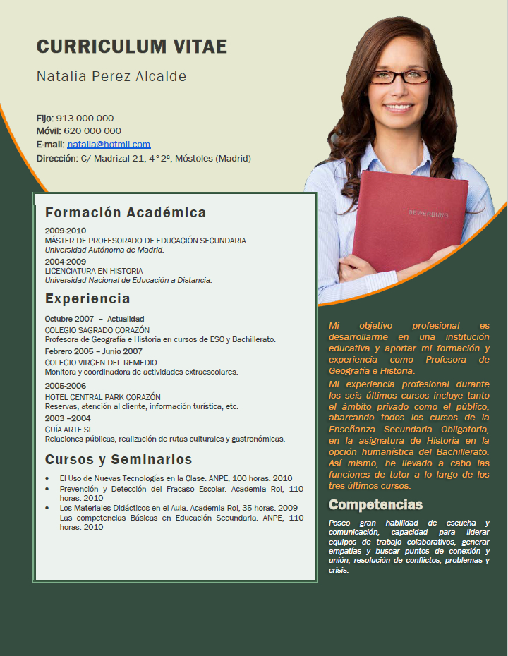 Elaboración del curriculum de profesores. Plantillas de CV para enviar ...
