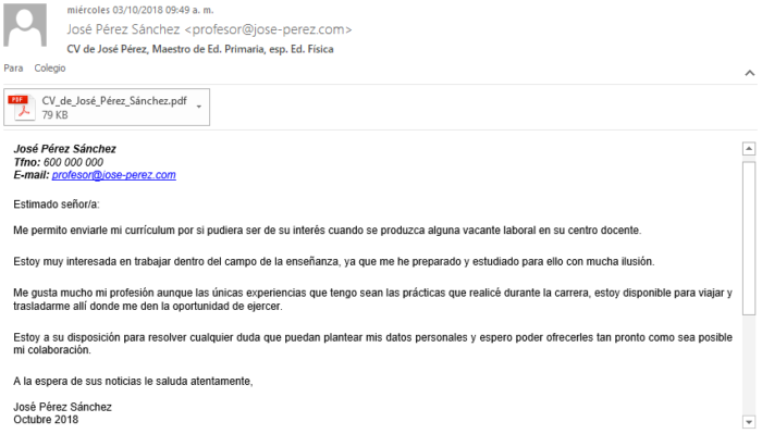 Enviar el curriculum por correo electrónico a colegios privados | CVExpres